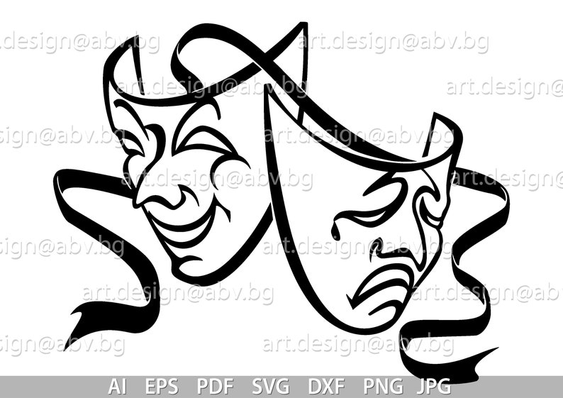 Vector THEATER MASKS AI eps pdf dxf svg png jpg | Etsy