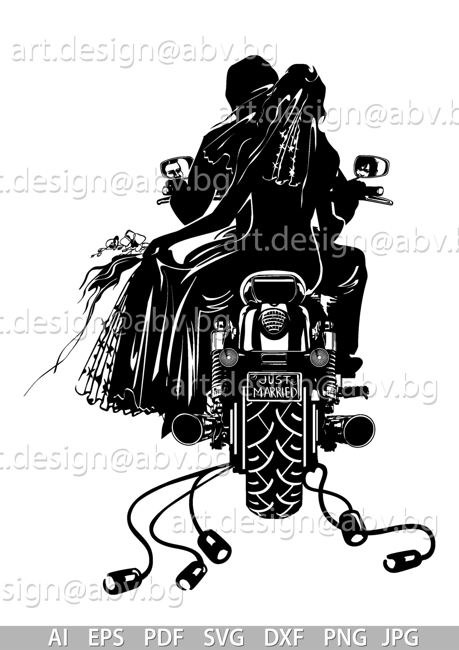 Wedding Motorcycle Vector Art: Just Married Design (digital Download ...