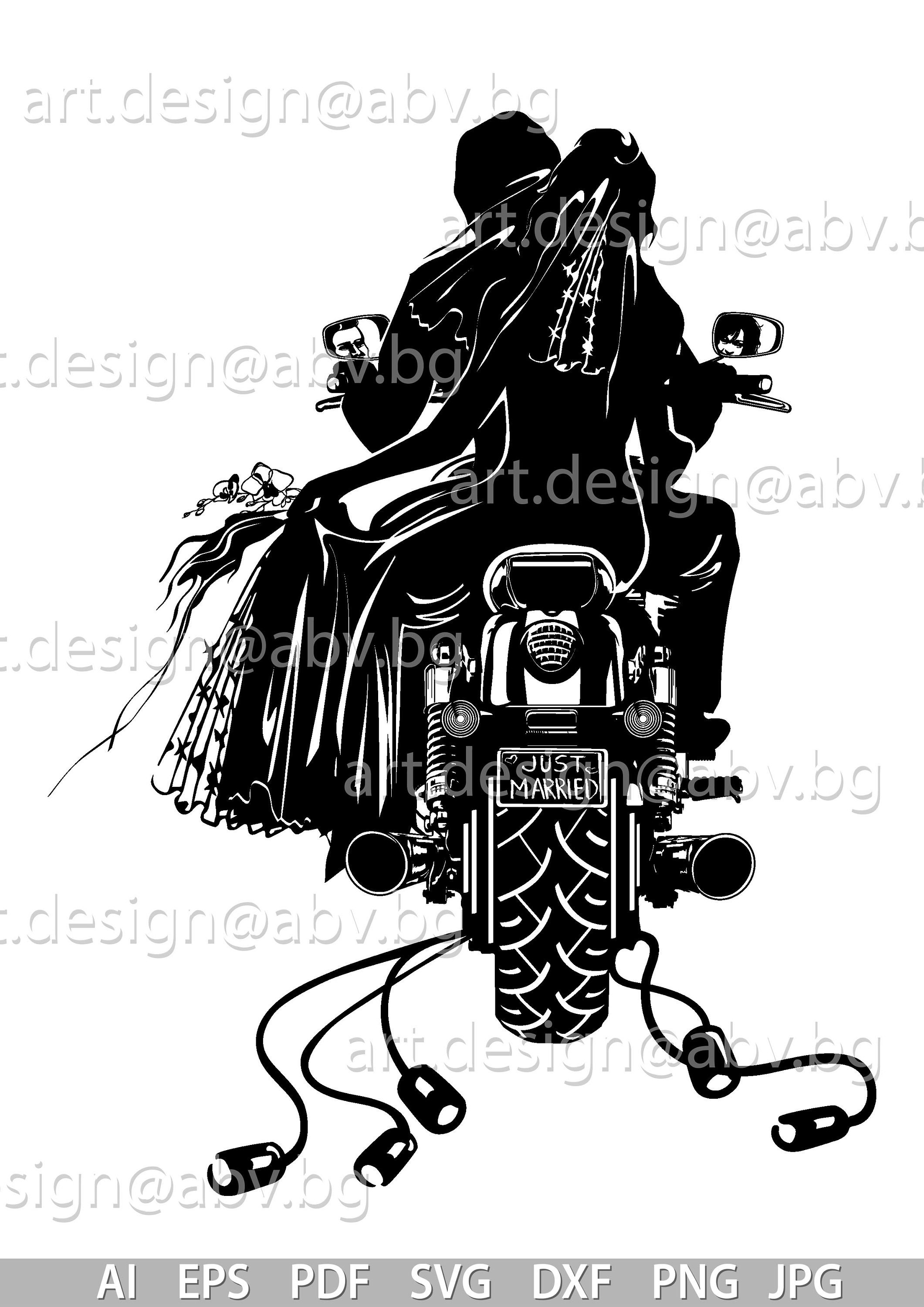 Vector Wedding Motorcycle Just Married Ai Eps Pdf Png Etsy