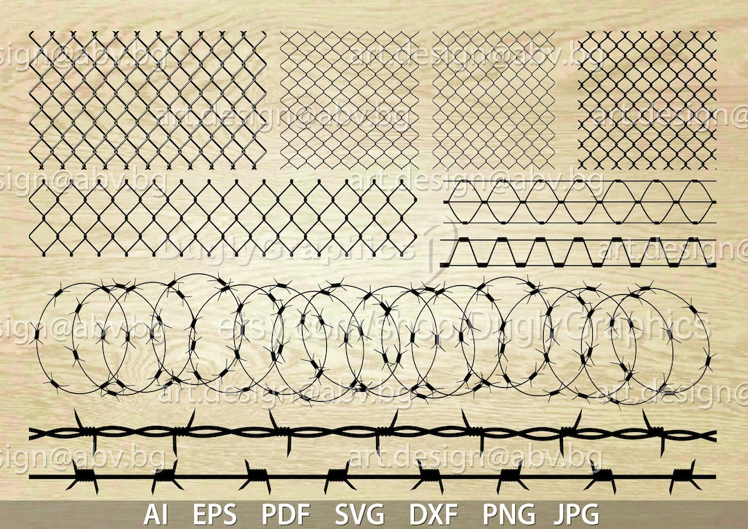 Wire Fence Vector Bundle: Chainlink & Barbed Wire Graphics (digital ...