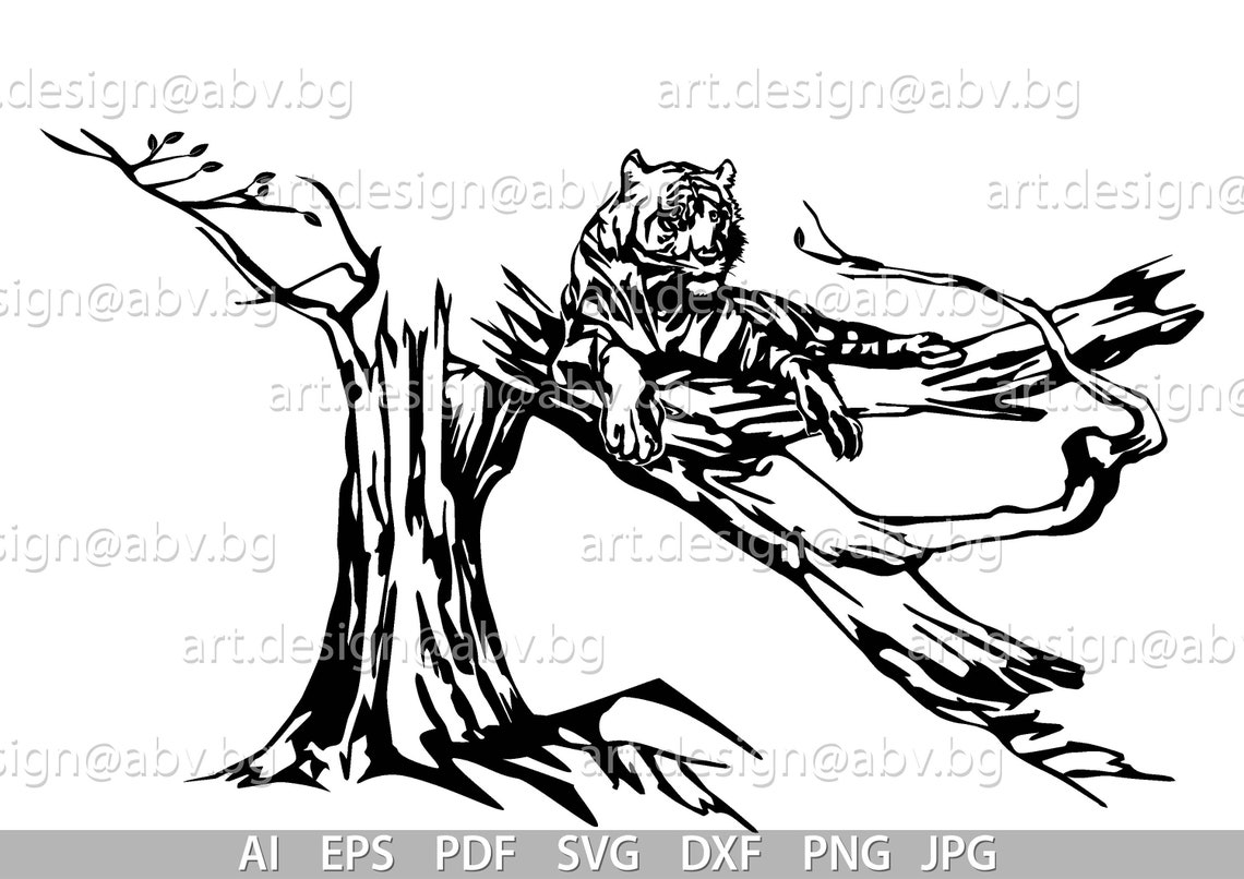 Vector TIGER on a Branch AI PNG Pdf Eps Svg Dxf Jpg - Etsy