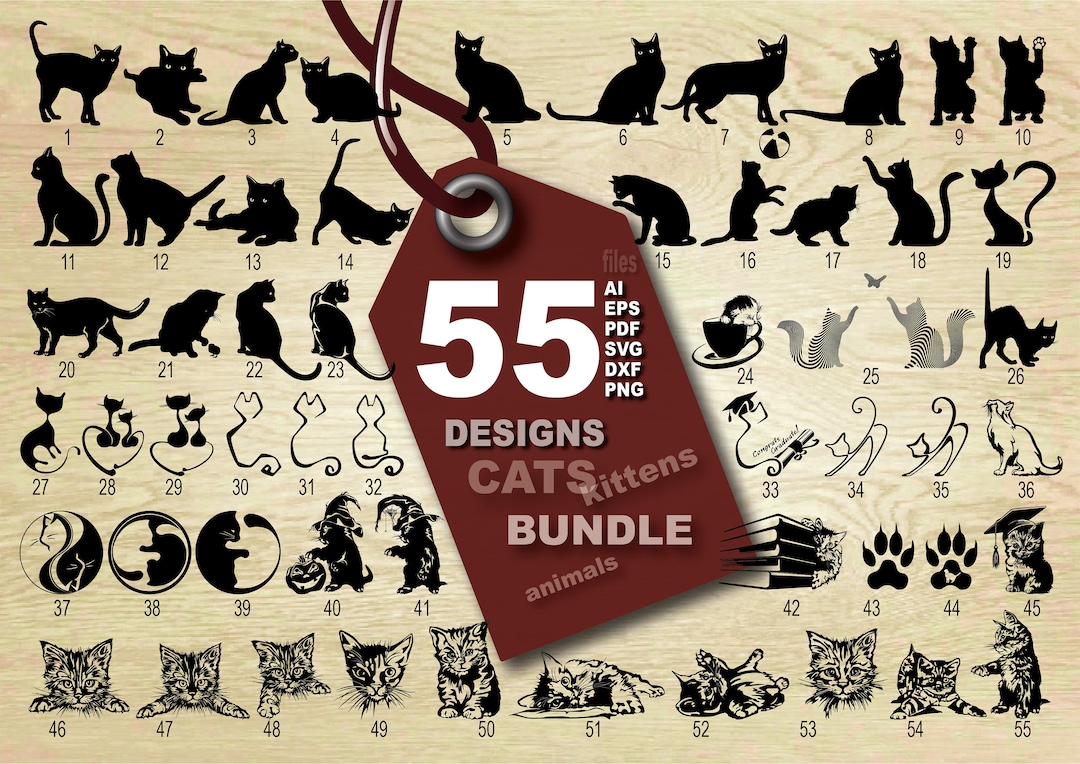 55 Cat Designs Vector Bundle (digital Download) - Etsy