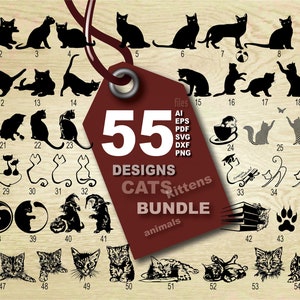 Vector 55 CATS, BUNDLE Ai, Eps, Pdf, Svg, Dxf, Png, Download Files ...