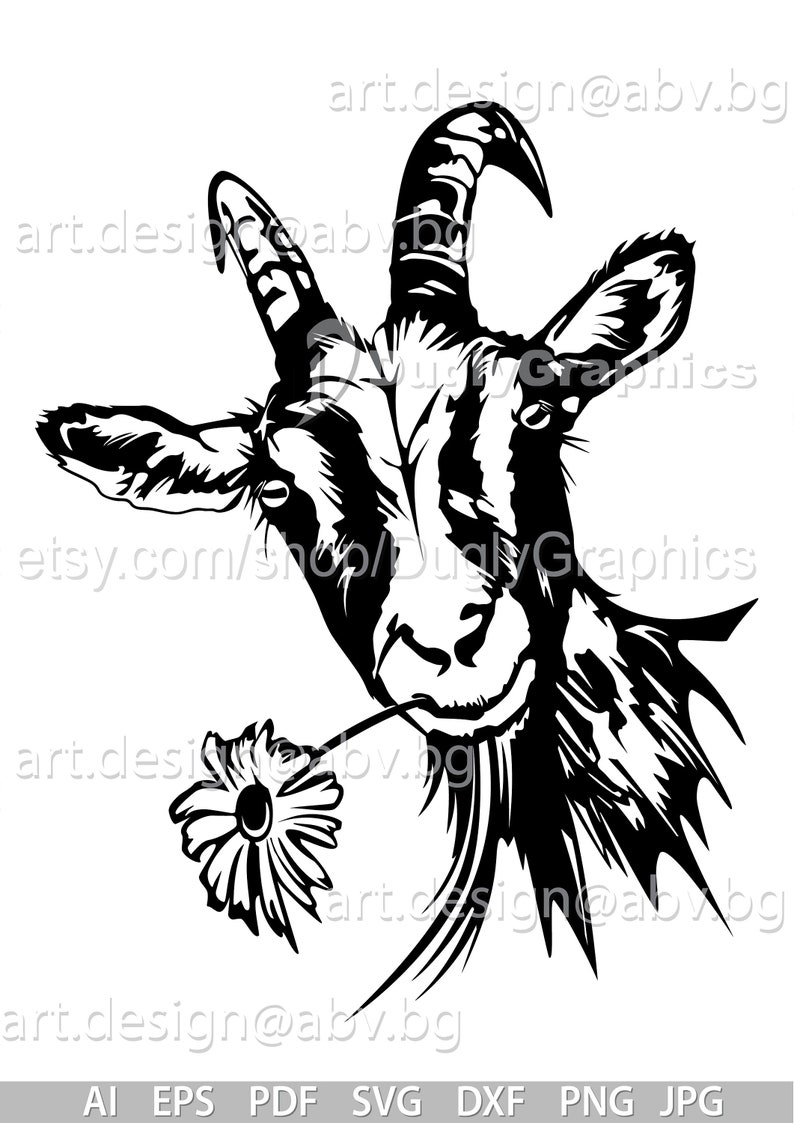 Goat With Flower Vector Graphic (digital Download) - Etsy