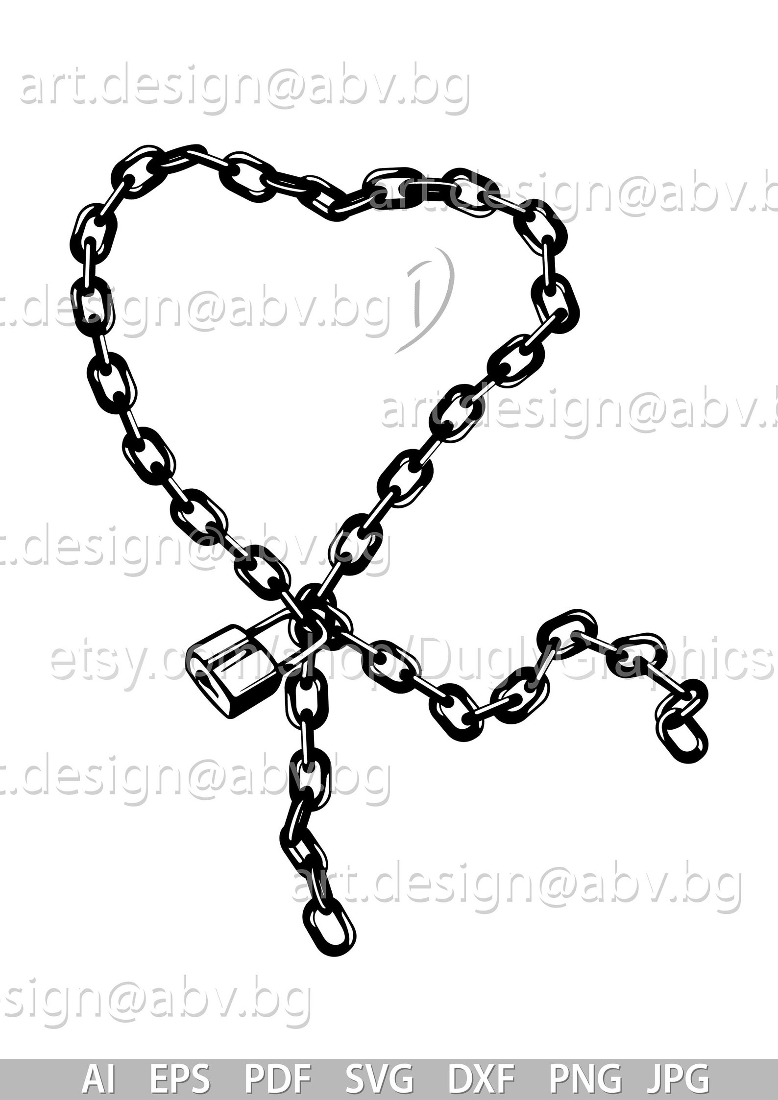 Vector CHAINS Heart Love Padlock AI Eps Svg Dxf Pdf Png Jpg - Etsy