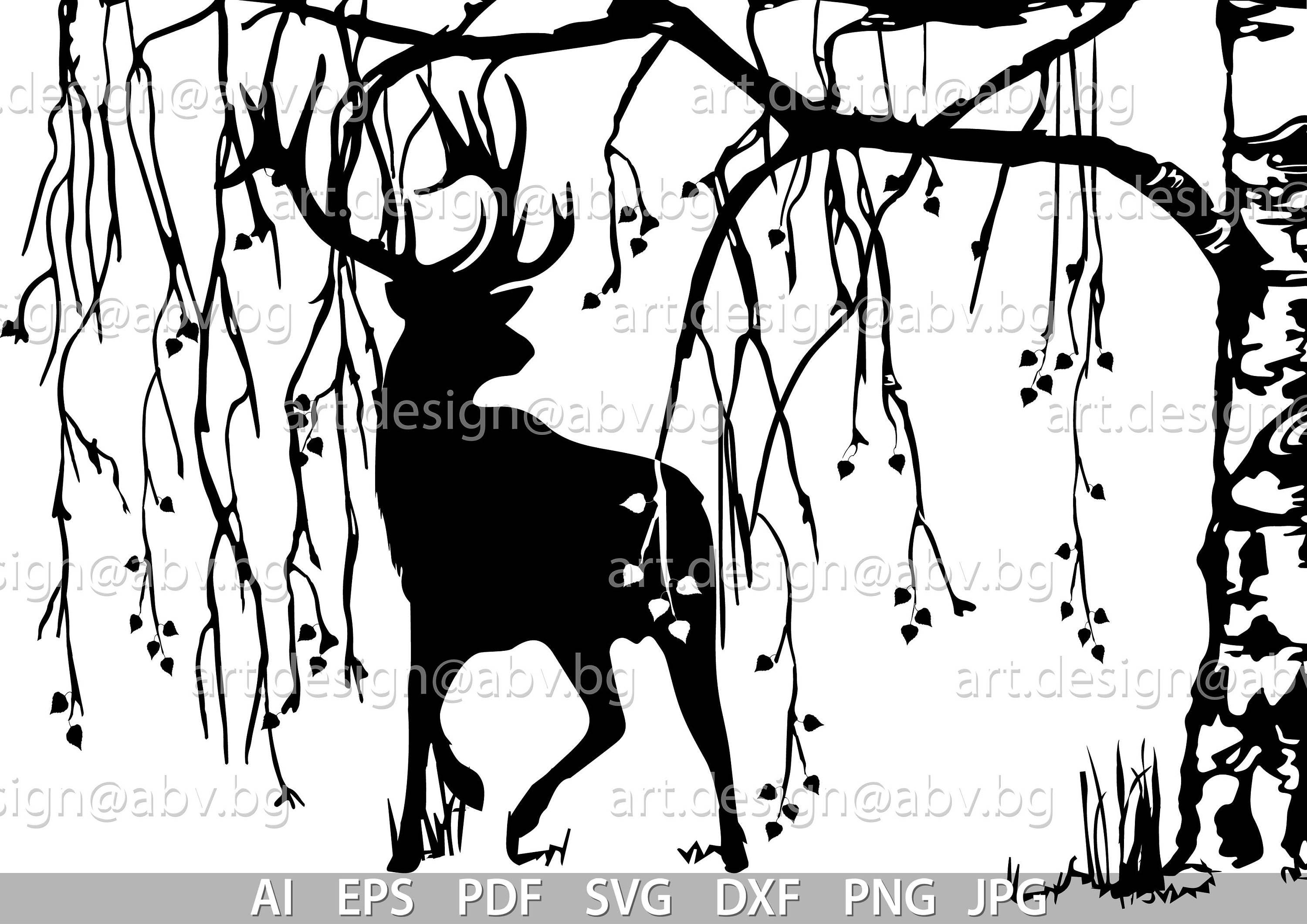 Vector DEER Birch Tree AI Eps Pdf Svg Dxf Png Jpg | Etsy