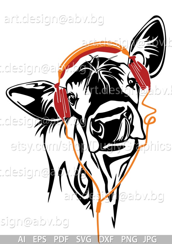 Vector COW With Headphones Calf Head AI PNG Eps Pdf | Etsy