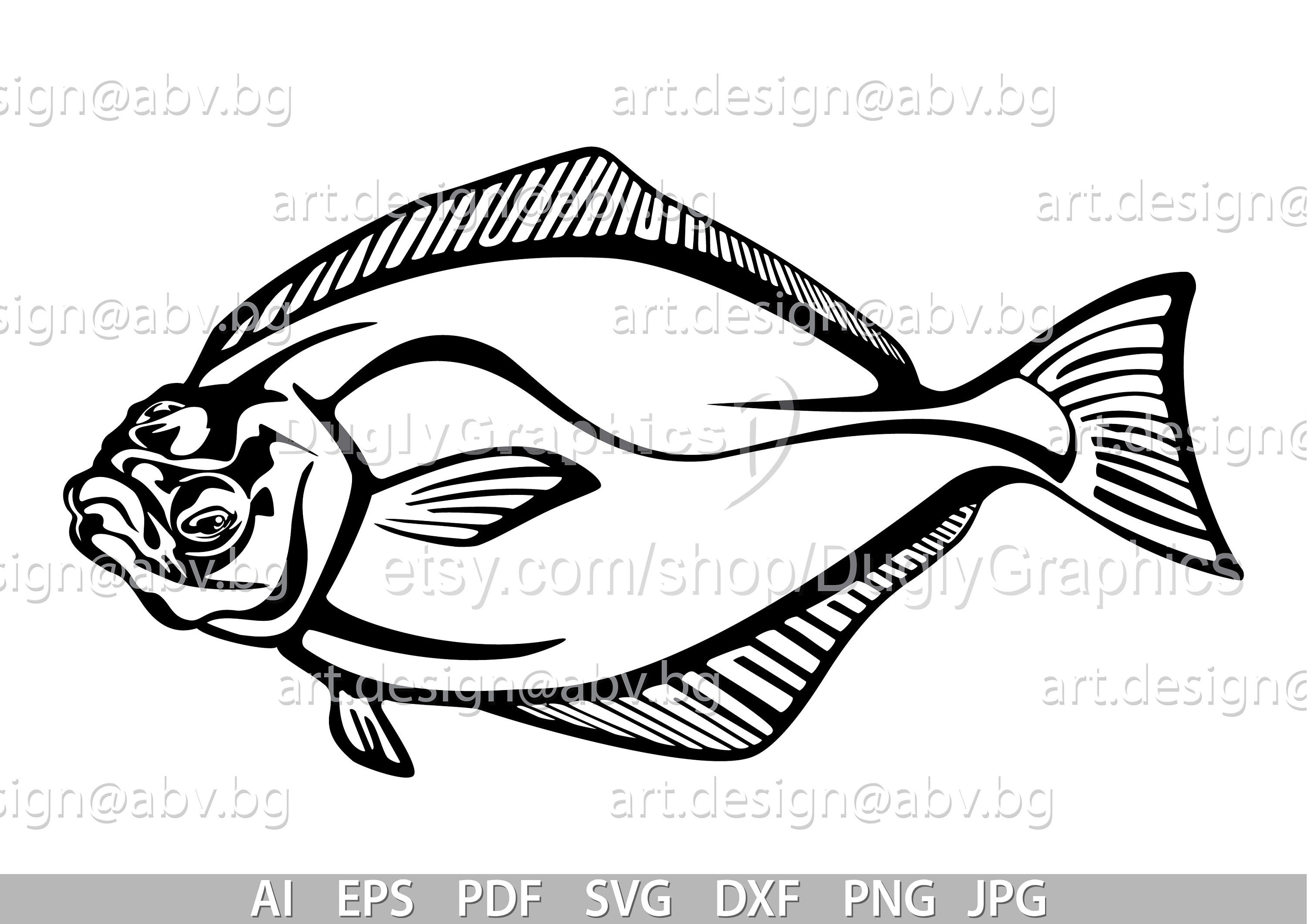 Vector HALIBUT Fish, AI, Eps, Pdf, Png, Svg, Dxf, Jpg Image Graphic ...