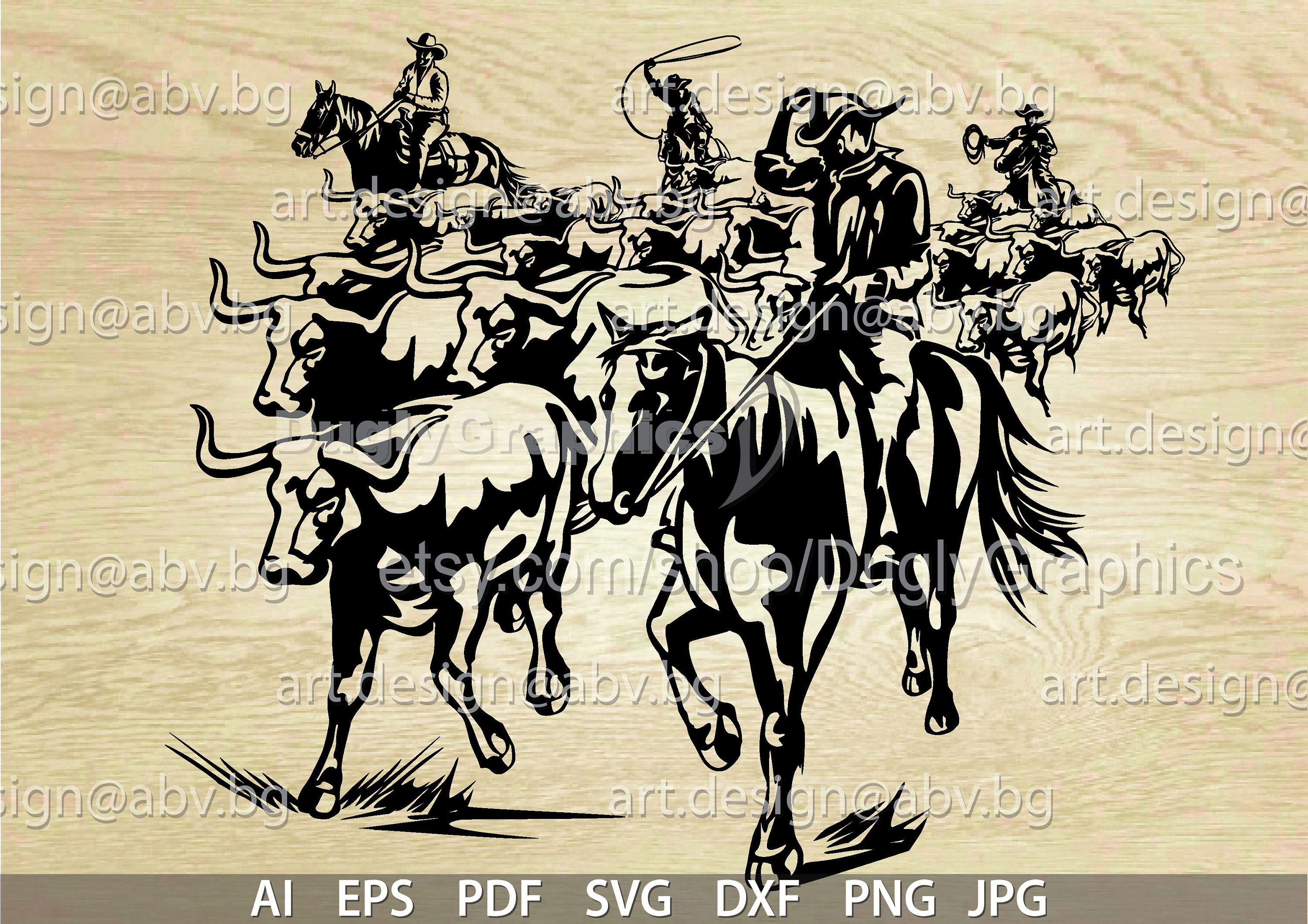 Vector CATTLE DRIVE, Cowboys With a Herd of Cattle, Neat, Ox, AI, Png ...