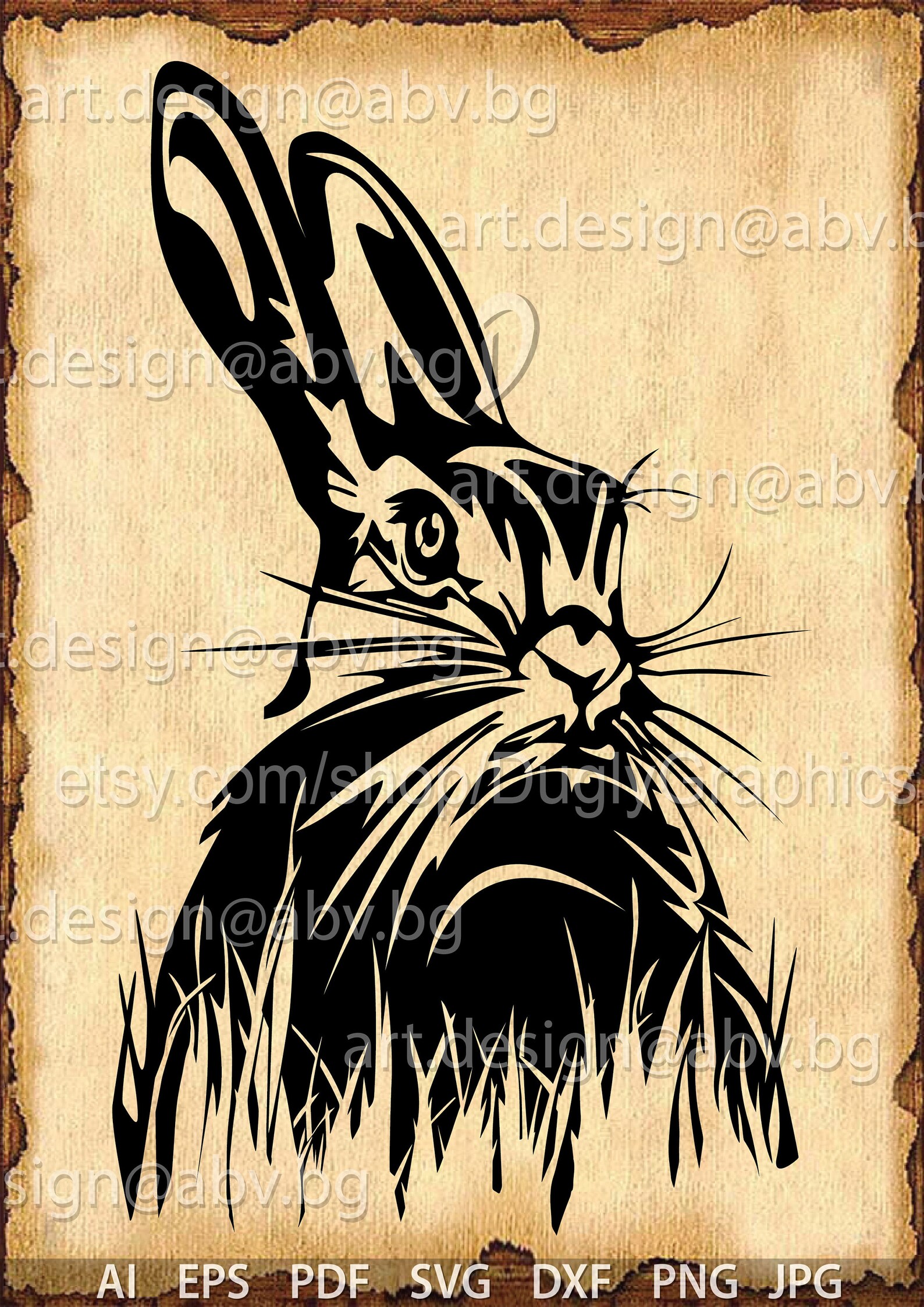 Vector RABBIT in grass AI eps PNG pdf svg dxf jpg | Etsy