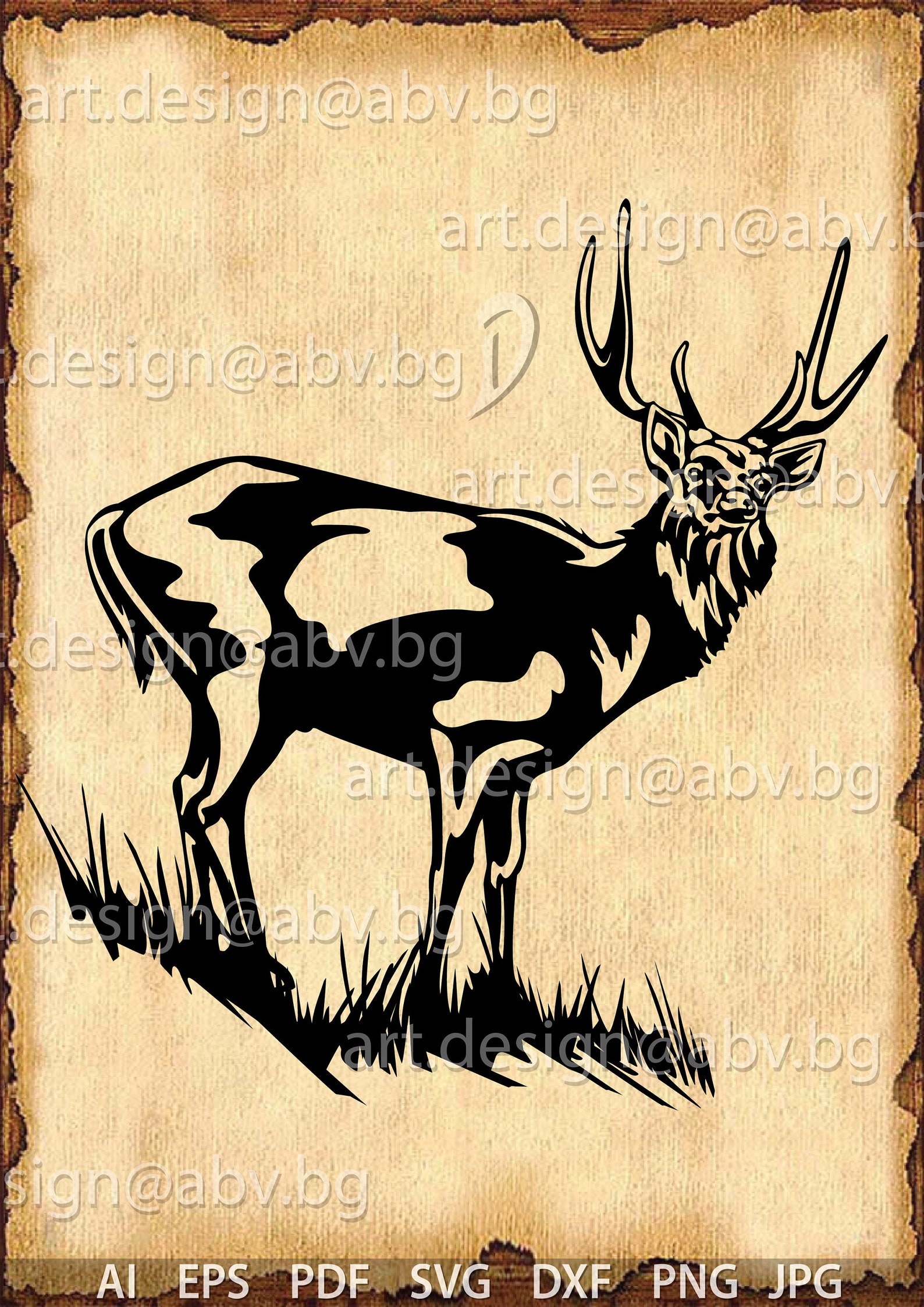 Vector RUSA STAG, Deer Body on a Slope, AI, Eps, Pdf, Svg, Dxf, Png ...