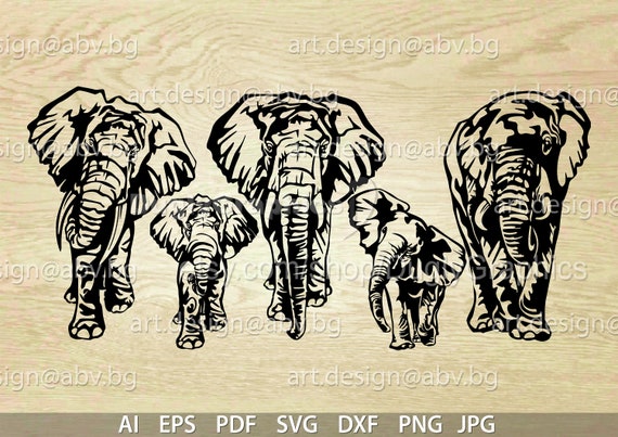 Vector ELEPHANT FAMILY AI Eps Pdf Svg Dxf Png Jpg | Etsy
