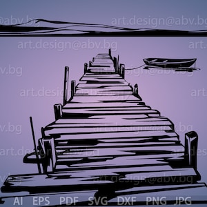 Wooden Quay Vector Art: Boat & Gull Graphic (digital Download) - Etsy