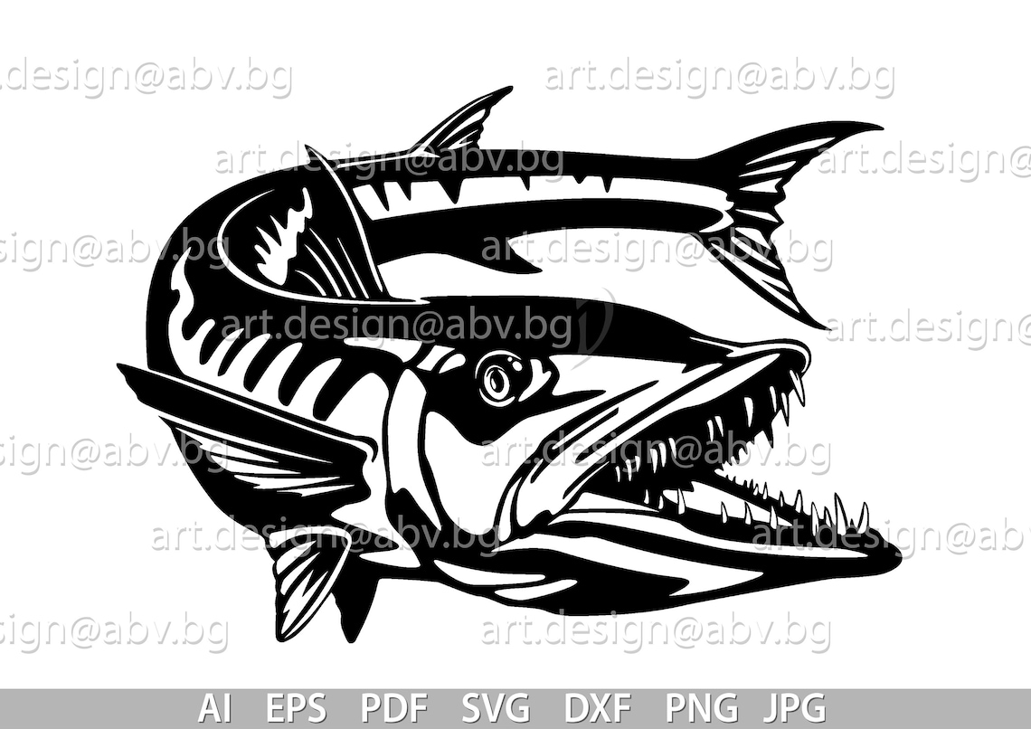 Vector FISH Barracuda AI Eps Pdf PNG Svg Dxf Jpg Image - Etsy