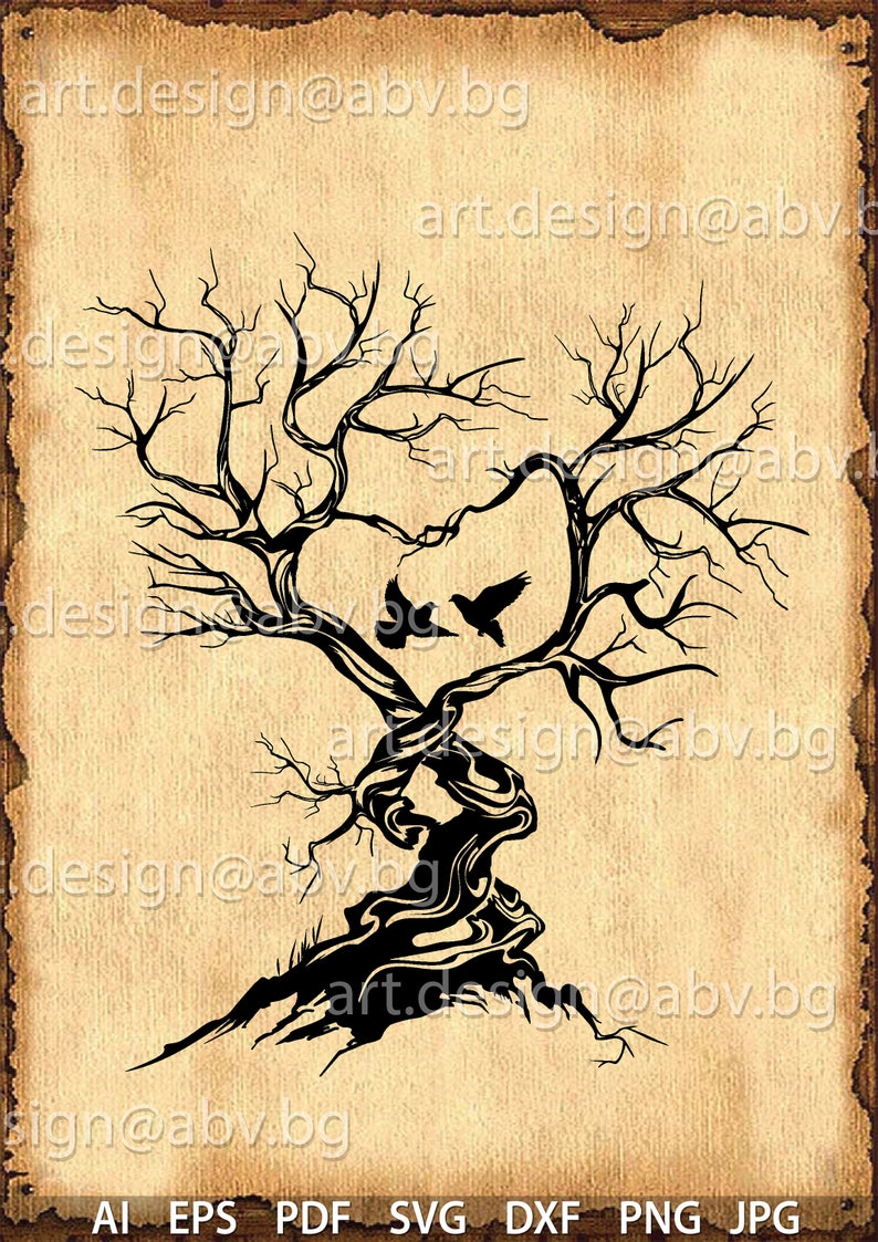 Arte vetorial de árvore de casamento: silhueta de pássaros (download ...