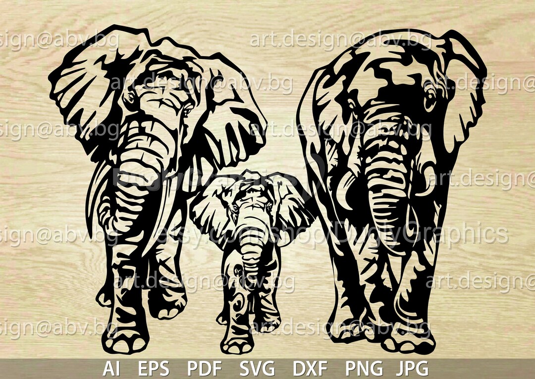 Vector ELEPHANT FAMILY AI Eps Pdf Svg Dxf Png Jpg Download Graphical ...