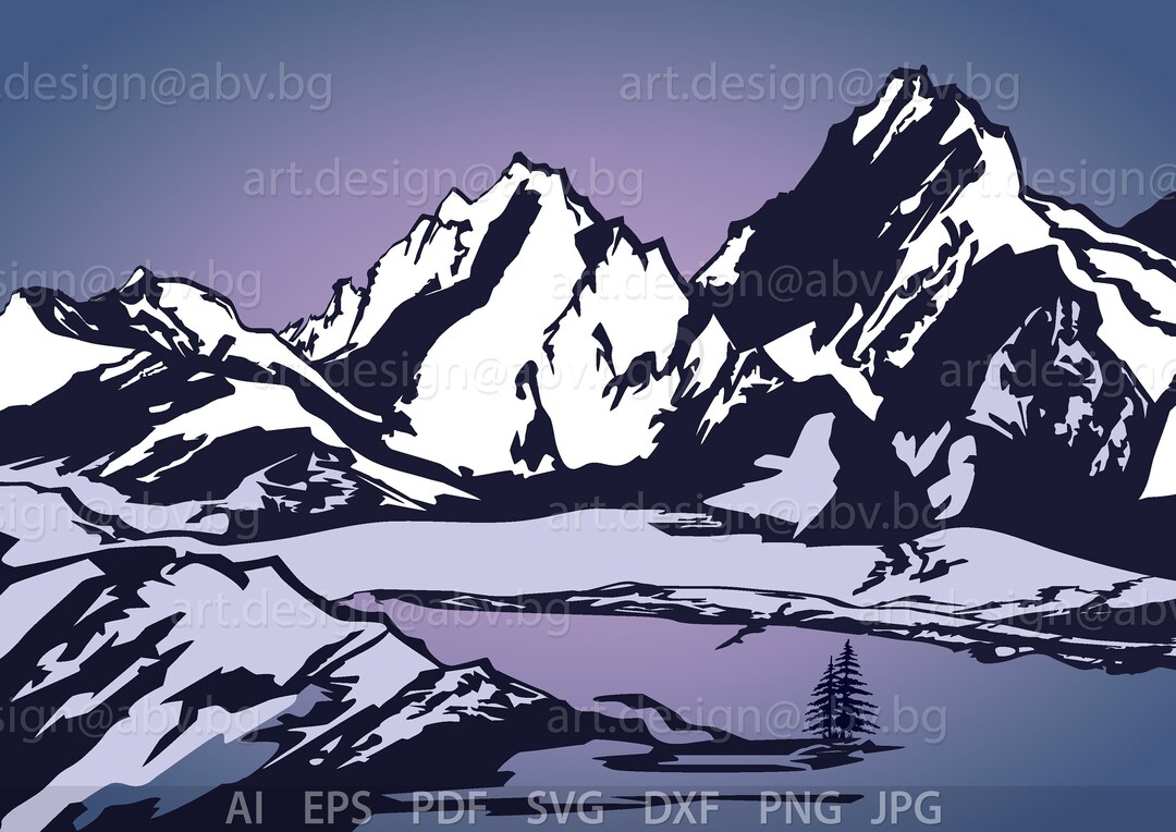 Mountains Vector Graphic: Evergreen Tree Landscape (digital Download ...