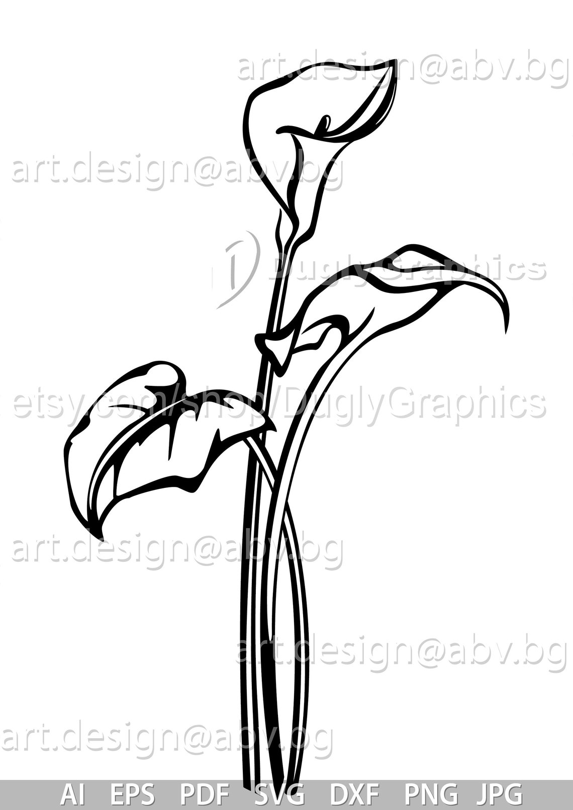 Vector CALLA Flower AI Eps Pdf Png Svg Dxf Jpg Download - Etsy