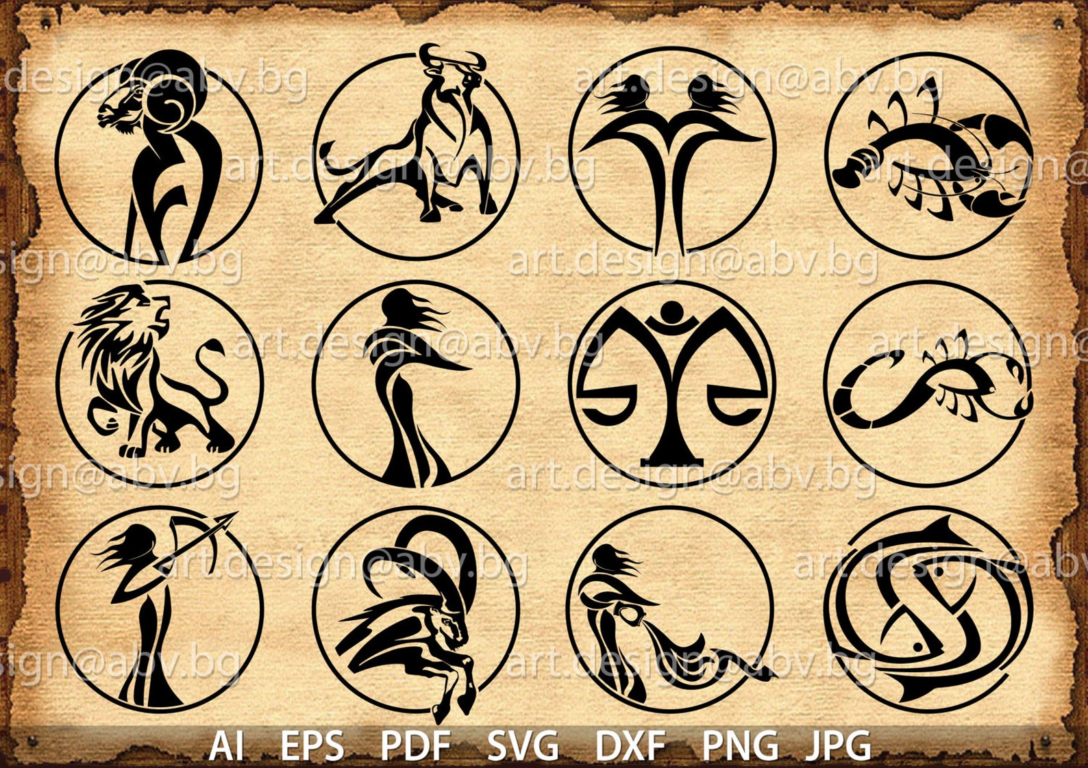 Vector ZODIAC, AI, Eps, Pdf, Svg, Dxf, Png, Jpg Download, Collection ...
