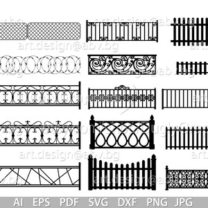 Vector 15 FENCES BUNDLE, AI, Eps, Svg, Pdf, Dxf, Png, Jpg Nstant ...