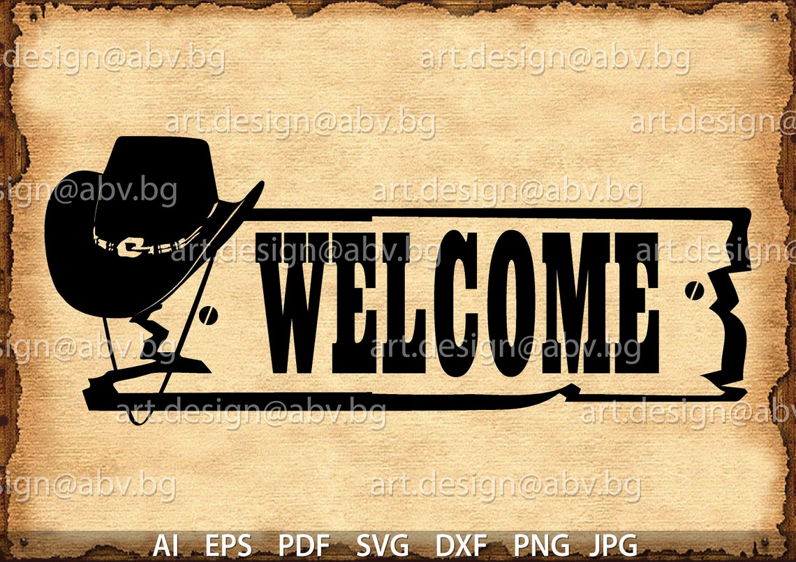 Vector WELCOME Text Cowboy Hat AI Eps PNG Pdf Svg Dxf - Etsy
