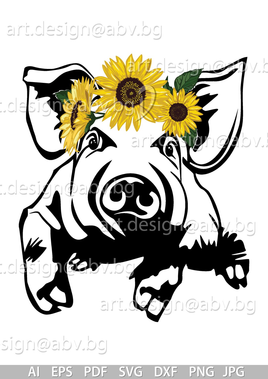 Vector PIG With Sunflowers, Ai, Eps, Pdf, Svg, Dxf, Png, Jpg Download ...