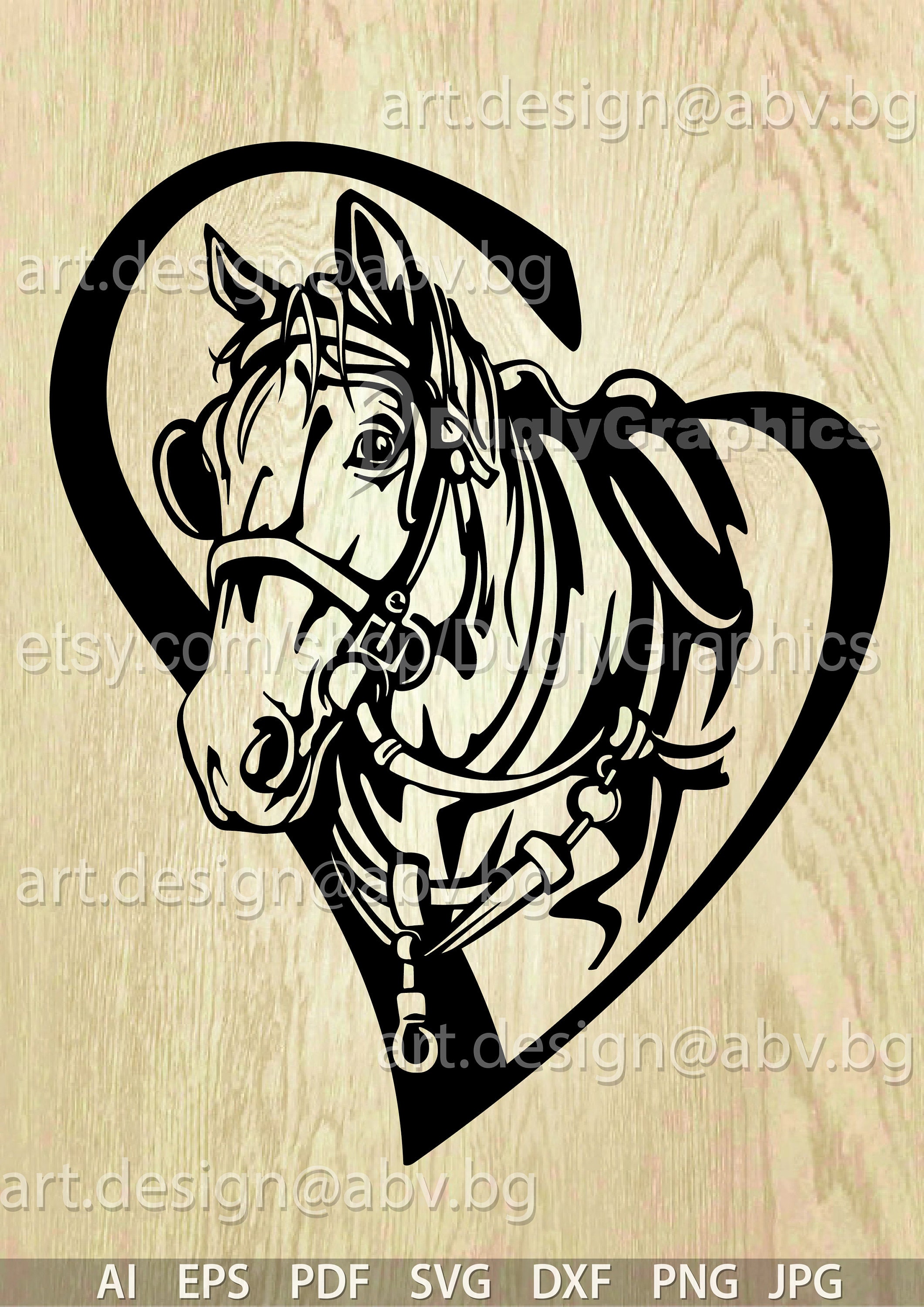 Vector CABALLO cabeza en corazón SVG DXF ai eps pdf png jpg Descargar ...