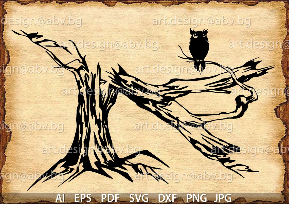 Vector LOG With OWL Tree AI Eps Pdf Svg Dxf Png Jpg - Etsy