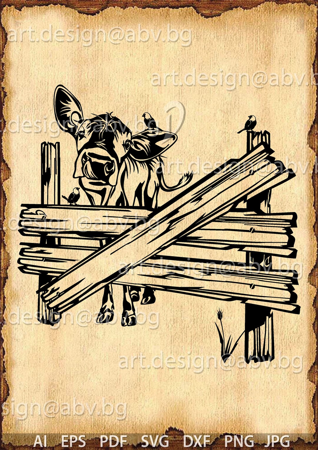 Cow With Birds Vector Art Print (digital Download) - Etsy