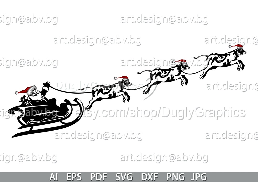 Vector SANTA CLAUS Sledge, Cow, Ai, Eps, Pdf, Svg, Dxf, Png, Jpg ...