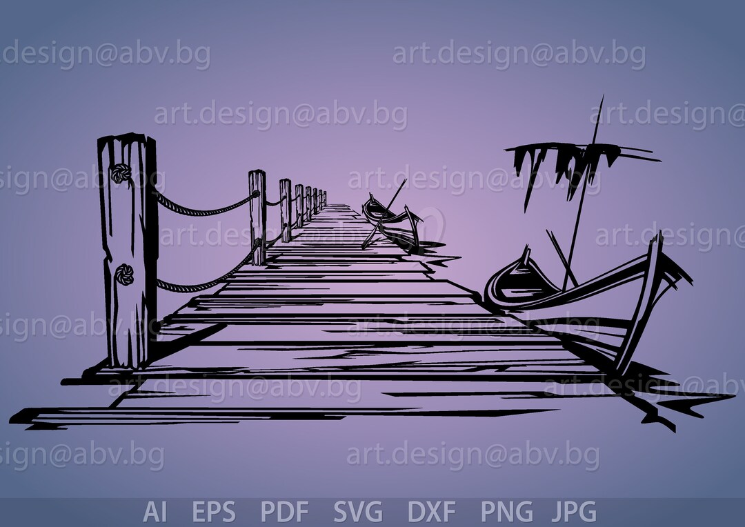 Wooden Quay Boats Vector Image (digital Download) - Etsy