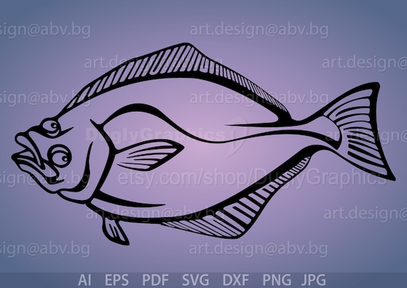 Vector HALIBUT Fish AI Eps Pdf Png Svg Dxf Jpg Image - Etsy