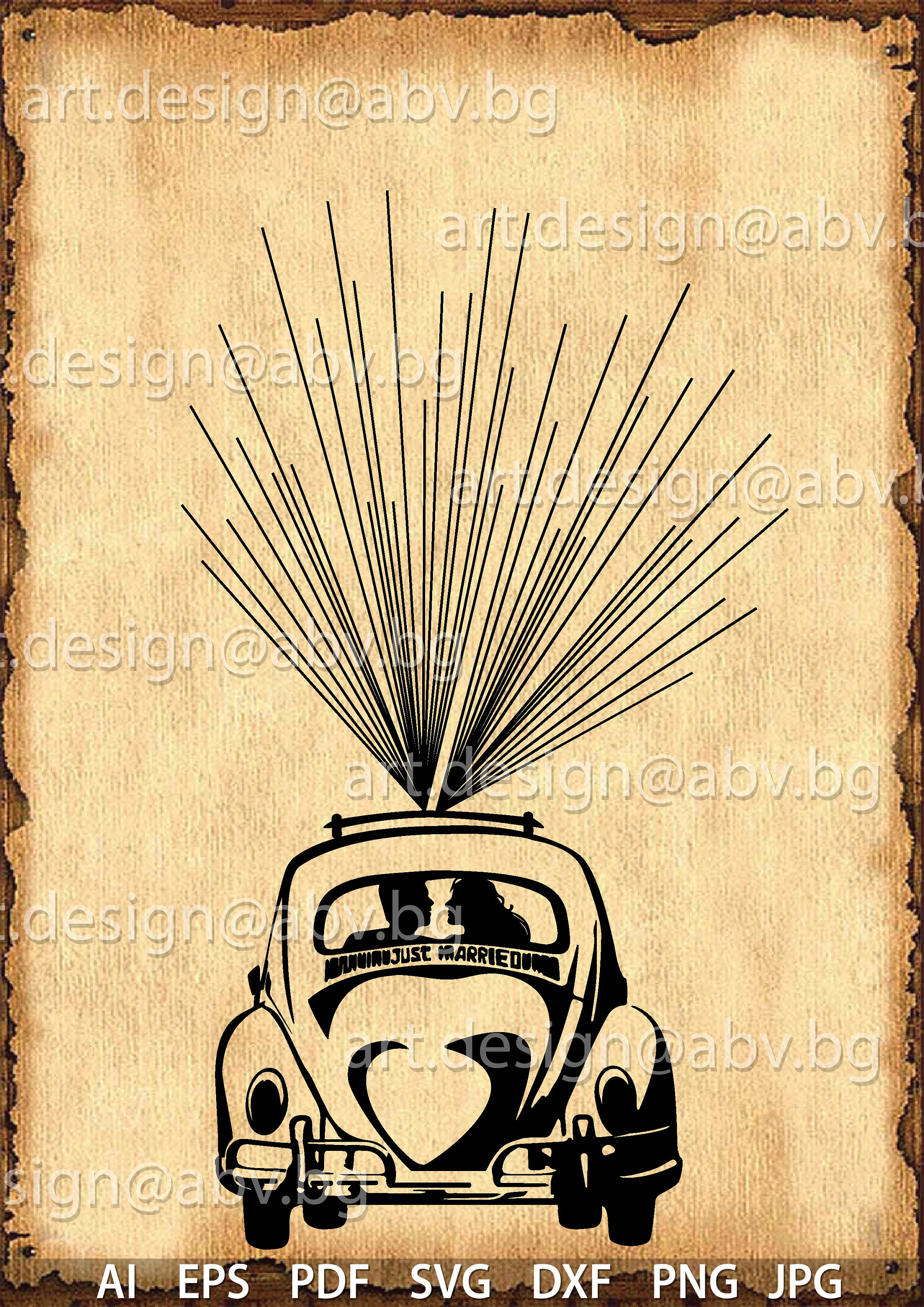 Vector WEDDING CAR for fingerprints just married silhouette | Etsy