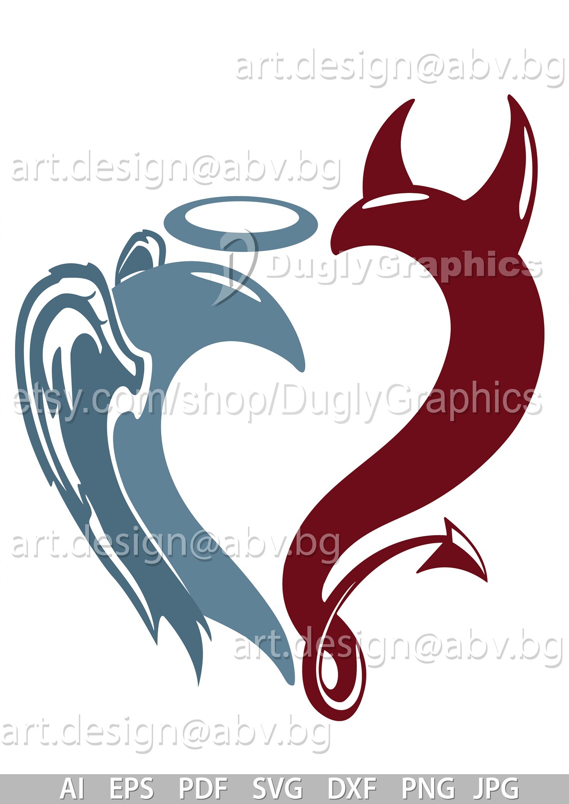 Vector HEART Angel and Devil Download Digital Graphical - Etsy