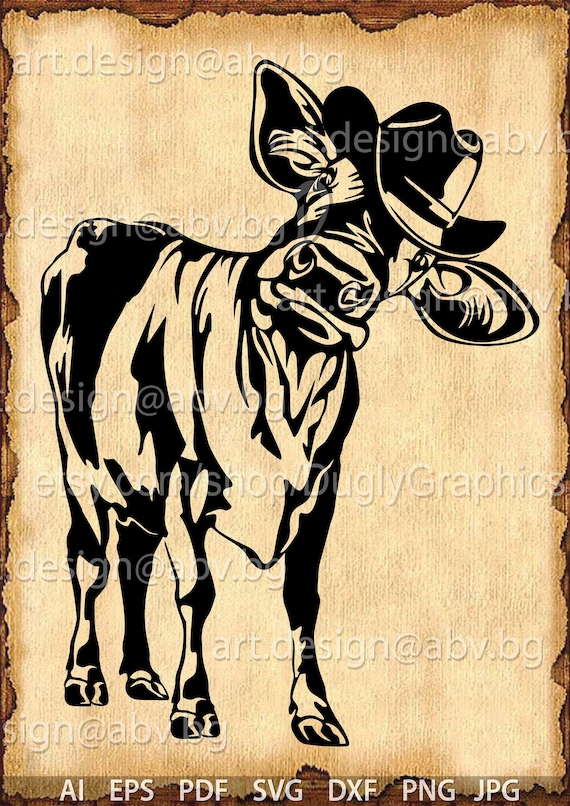 Vector COW With Cowboy Hat Body Svg AI PNG Eps Pdf Dxf Jpg | Etsy