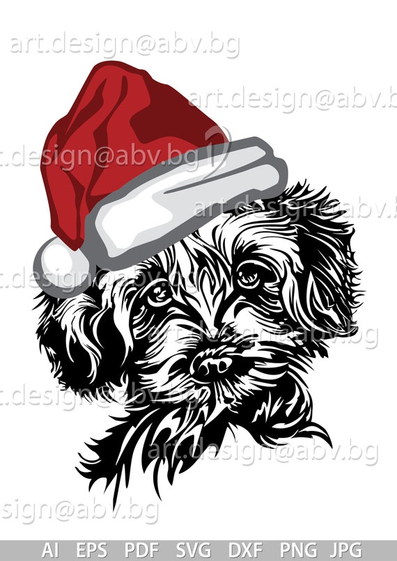 Vector DOG With Christmas Hat Goldendoodle Svg Pet Head AI | Etsy