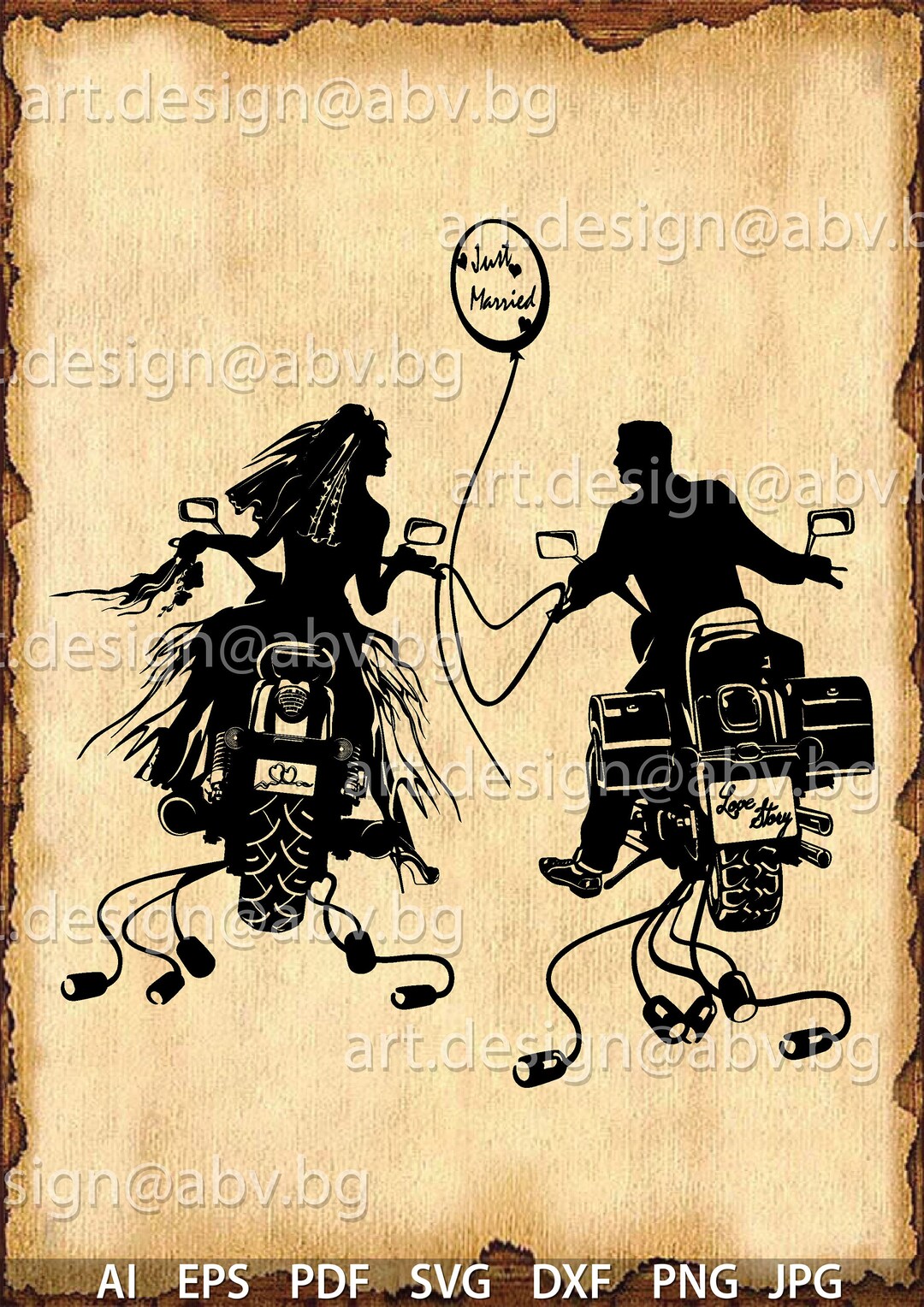 Just Married Motorcyclists Vector Graphic (digital Download) - Etsy