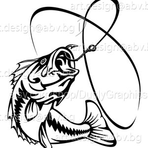 Vector FISH Largemouth Bass on a Hook AI Eps Pdf PNG Svg Dxf Jpg Image ...