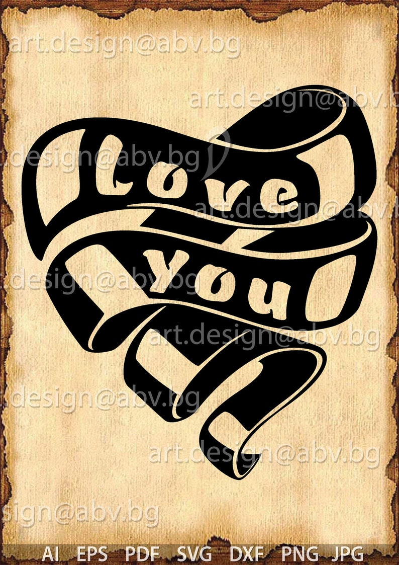 Vector HEART Ribbon I Love You AI Eps Png Pdf Svg Dxf | Etsy
