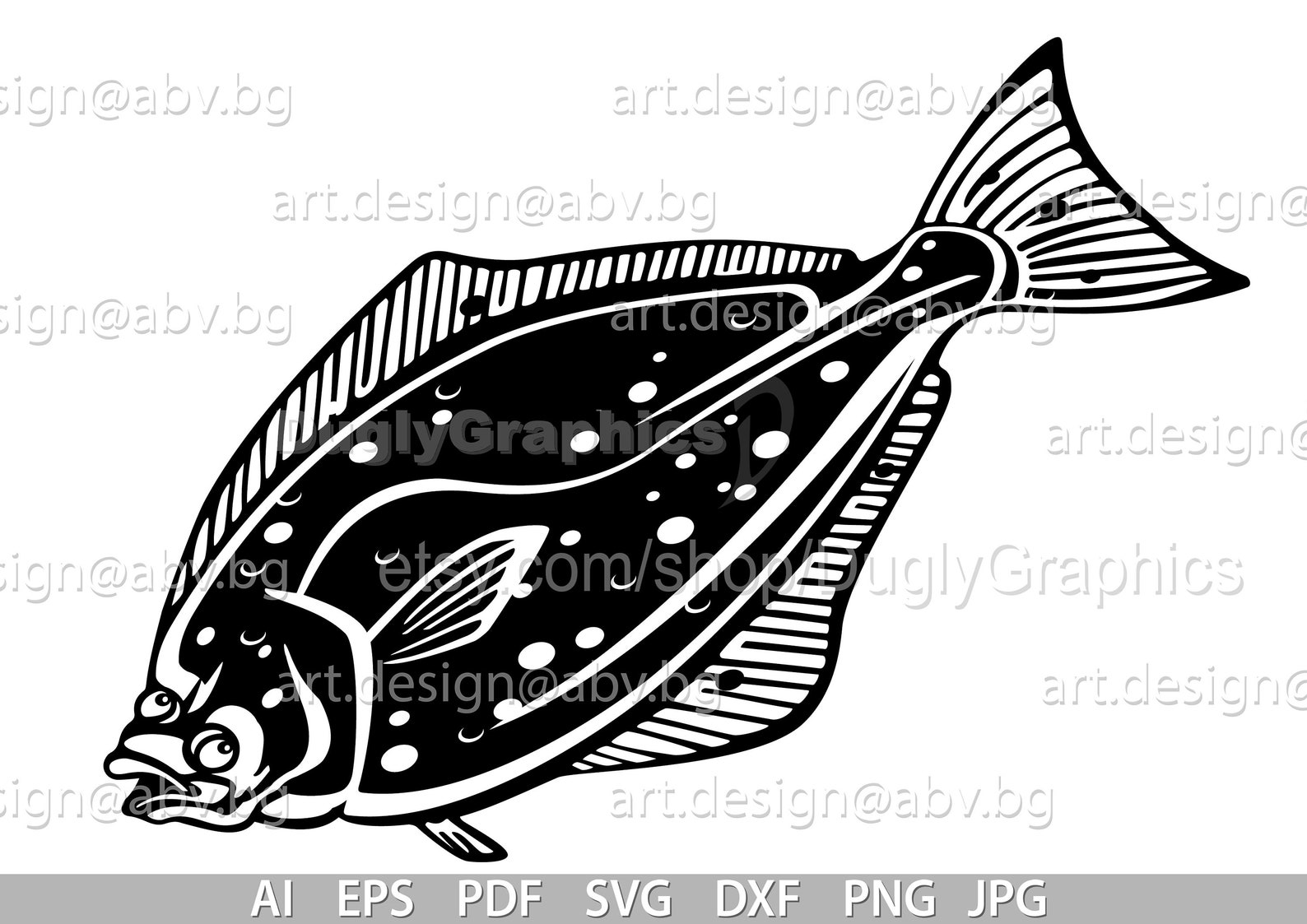 Vector HALIBUT Fish, AI, Eps, Pdf, Png, Svg, Dxf, Jpg Image Graphic ...