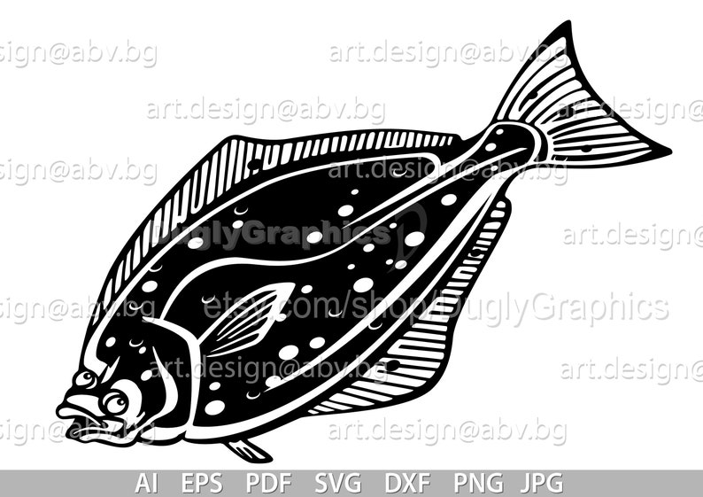 Vector HALIBUT Fish AI Eps Pdf Png Svg Dxf Jpg Image - Etsy