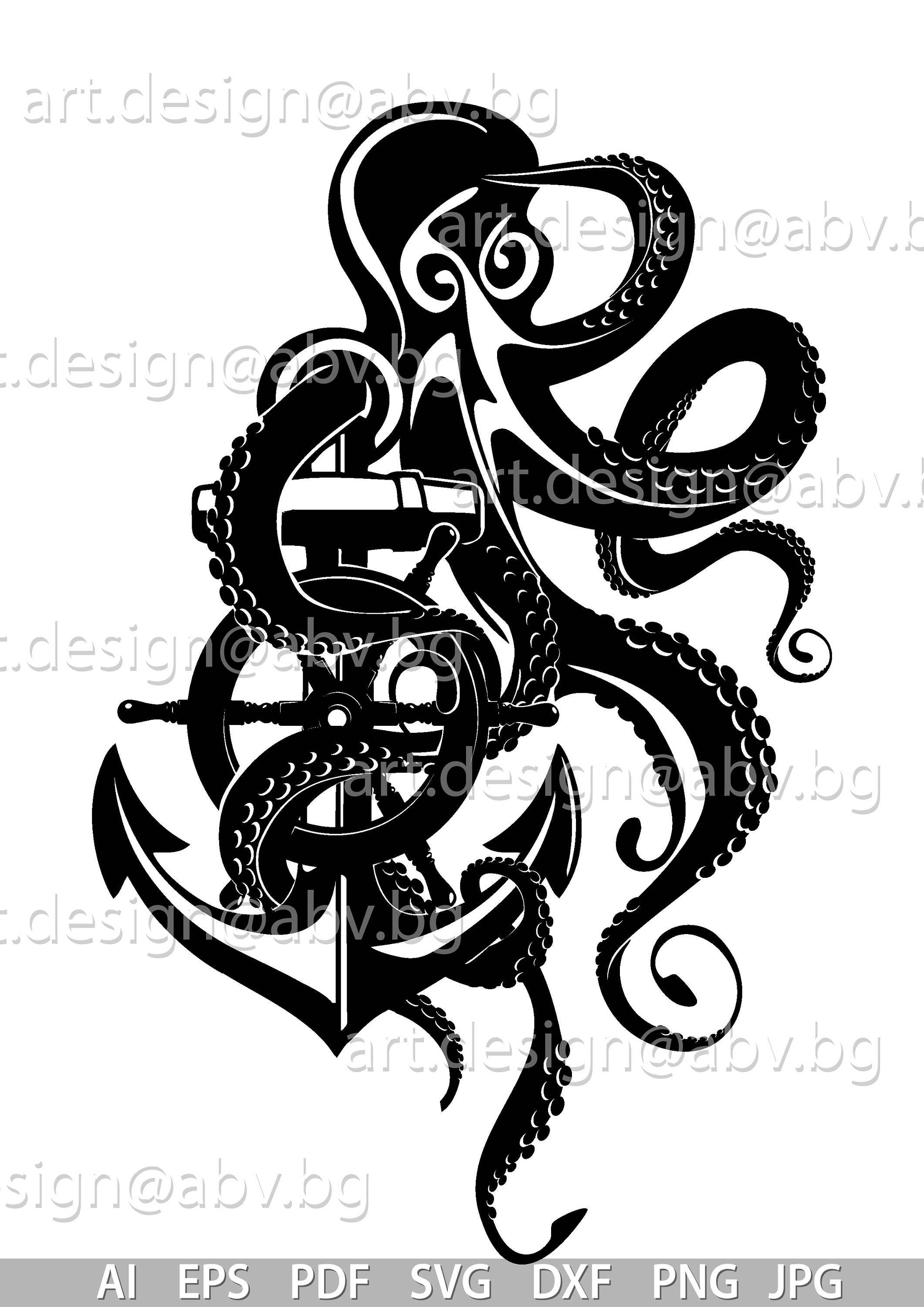 Vector OCTOPUS and Anchor Devil-fish AI Eps Pdf Svg Dxf | Etsy