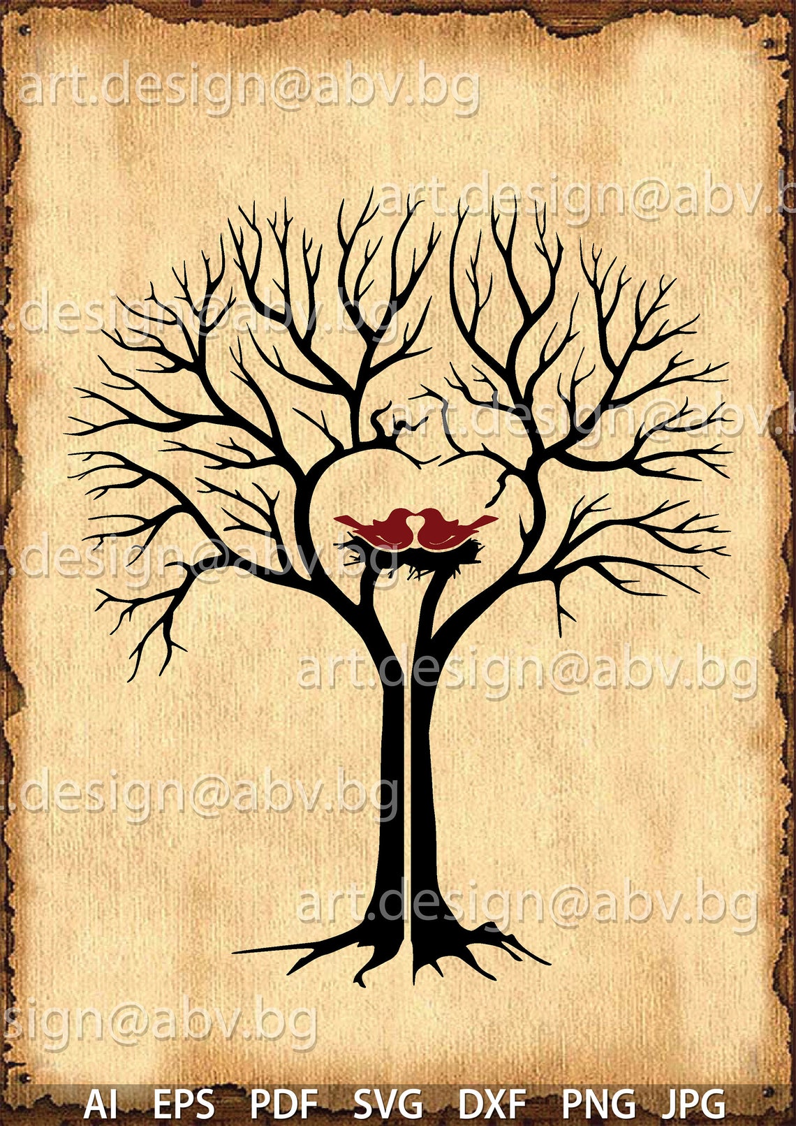Vector WEDDING TREE Birds Ai Eps Pdf PNG Svg Dxf Jpg - Etsy
