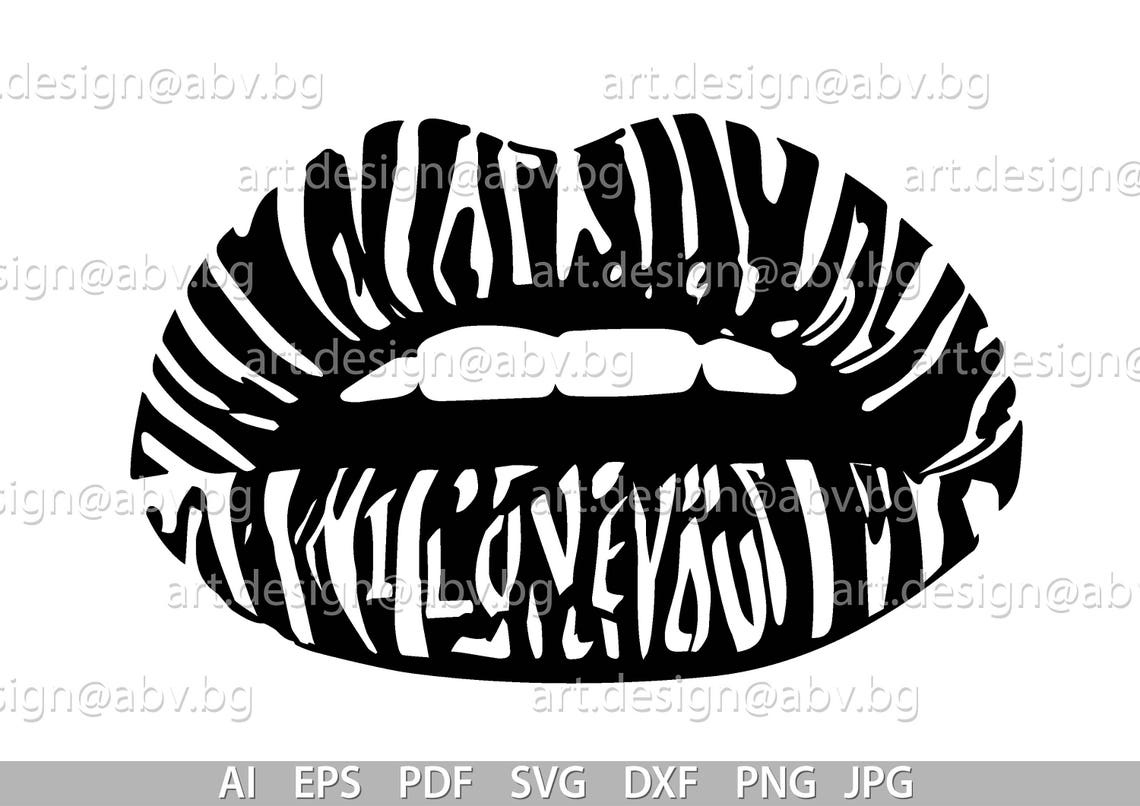 Vector LIPS I Love You Text AI Eps Pdf Svg Dxf Png Jpg - Etsy