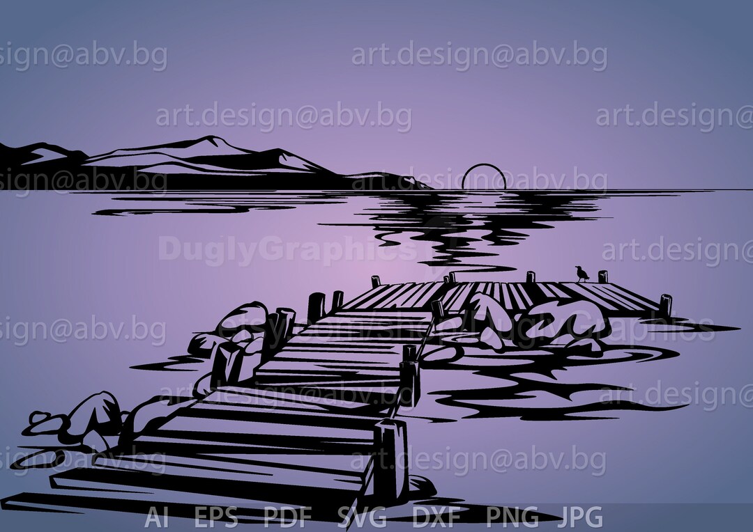 Vector WOODEN QUAY, Sunset, AI, Eps, Pdf, Svg, Dxf, Png, Jpg Download ...