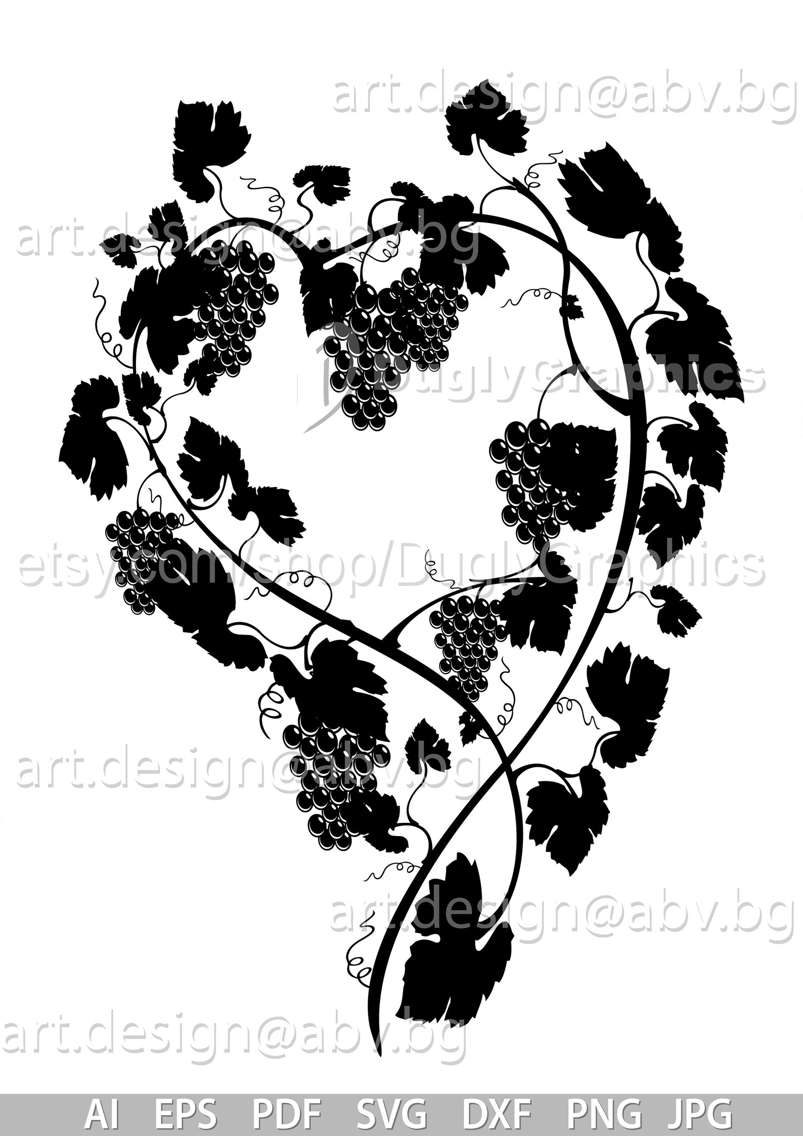 Vector GRAPE Vine Heart AI Eps Pdf Svg Dxf Png Jpg - Etsy