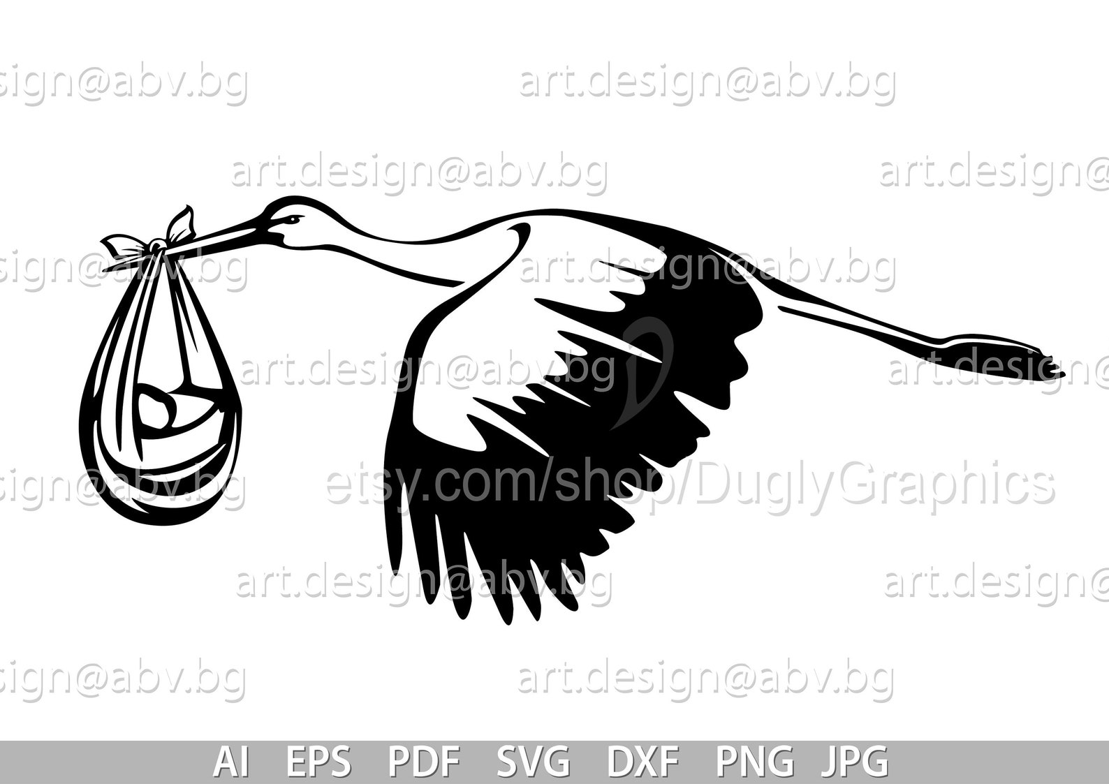 Vector STORK With Baby AI PNG Eps Pdf Svg Dxf Jpg - Etsy UK
