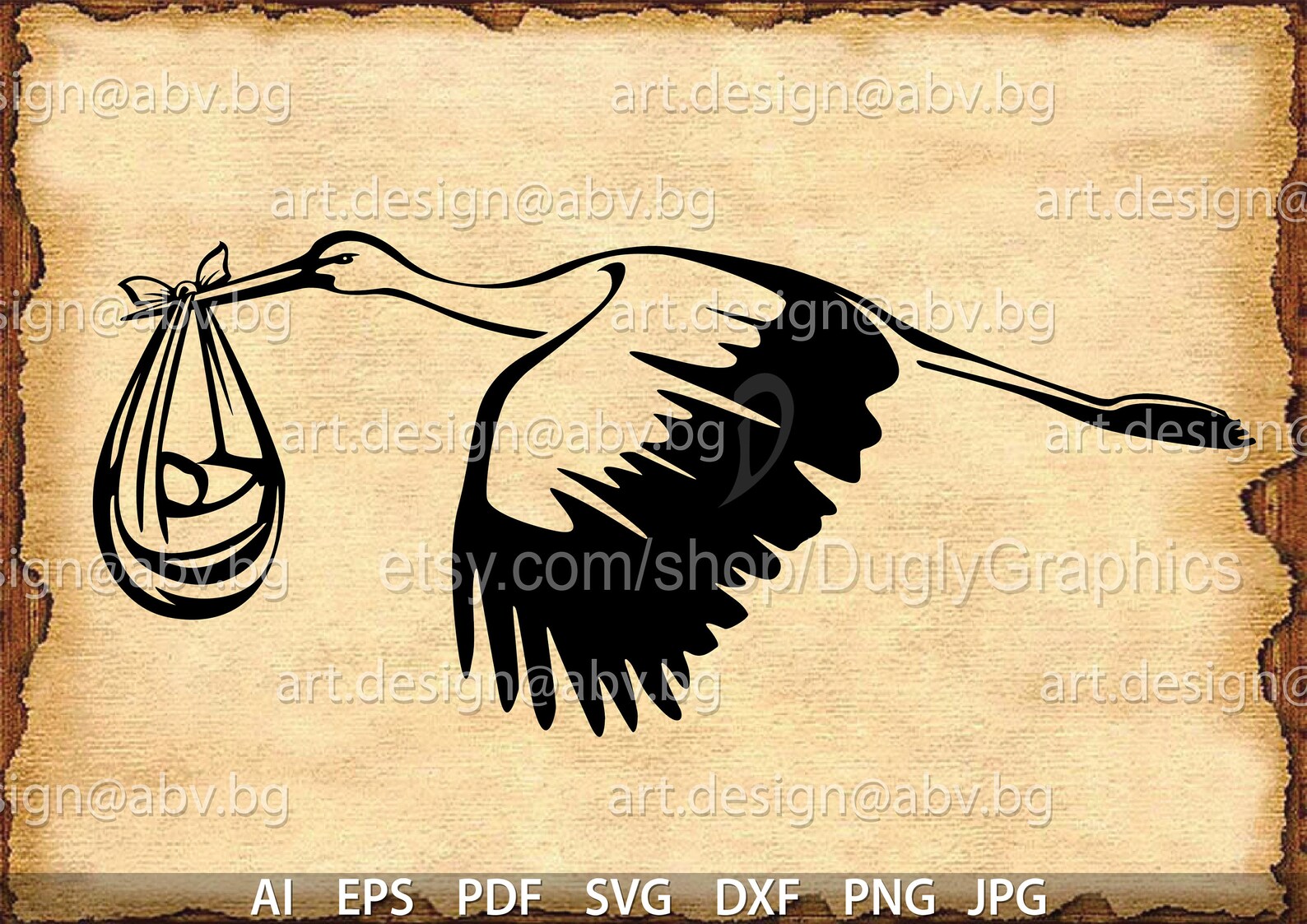 Vector STORK With Baby AI PNG Eps Pdf Svg Dxf Jpg - Etsy