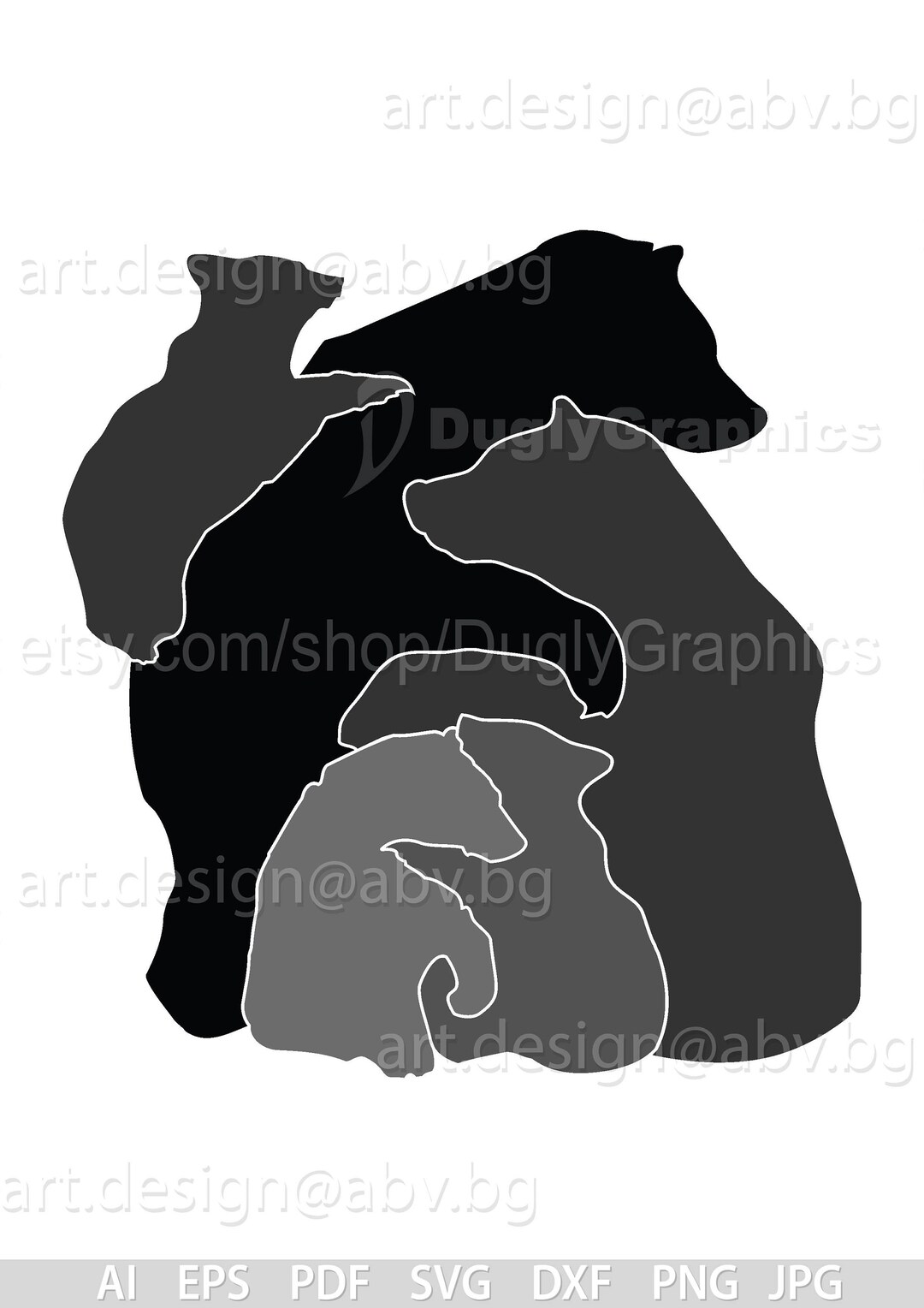 Vector BEAR Family Hug AI Eps SVG Dxf Png Pdf Jpg Download Digital Art ...