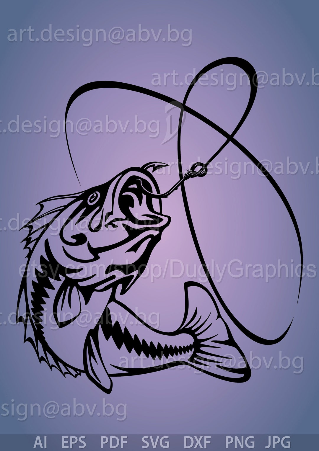 Vector FISH Largemouth Bass on a Hook AI Eps Pdf PNG Svg Dxf Jpg Image ...